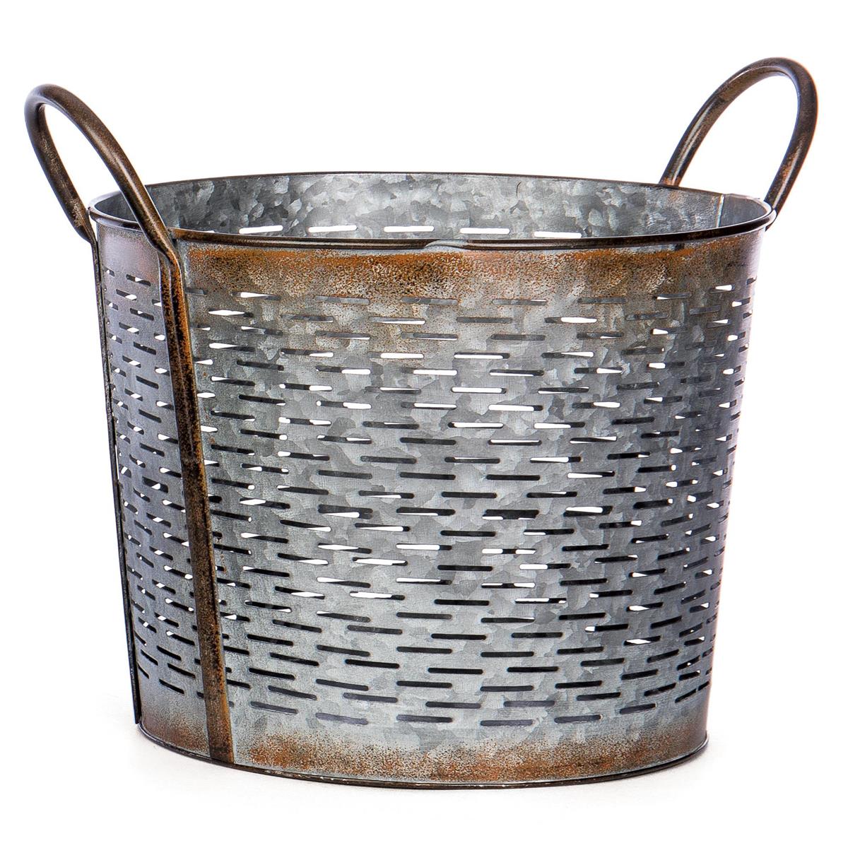 Round Tin Planter with Handles